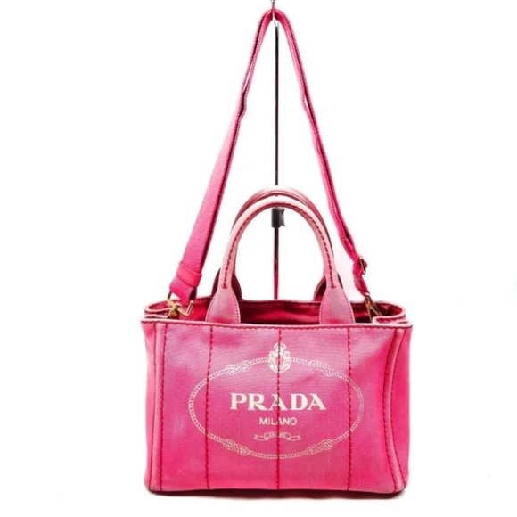 Prada | Bags | Authentic Prada Canapa Canvas Medium Tote Logo Peonia ...